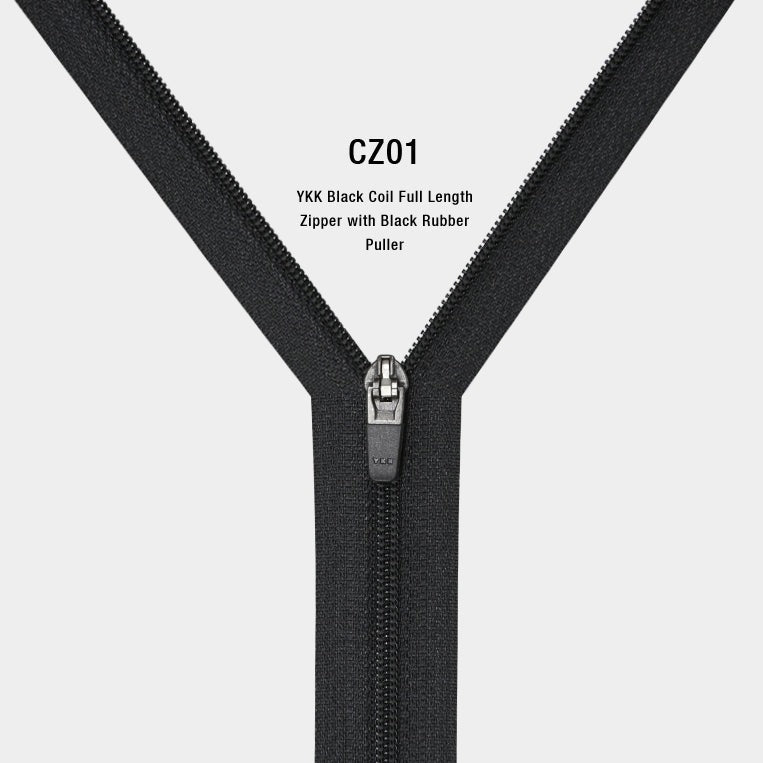 YKK Black Coil Full Length Zipper with Black Rubber Puller – sobike-active