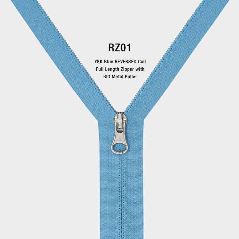 YKK Blue REVERSED Coil Full Length Zipper with BIG Metal Puller ...