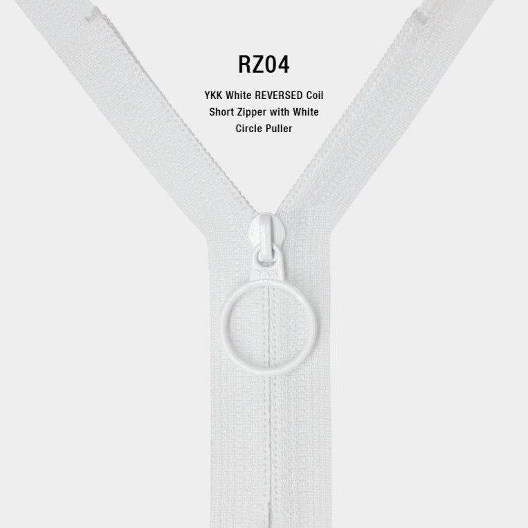 YKK White REVERSED Coil Short Zipper with White Circle Puller – sobike ...