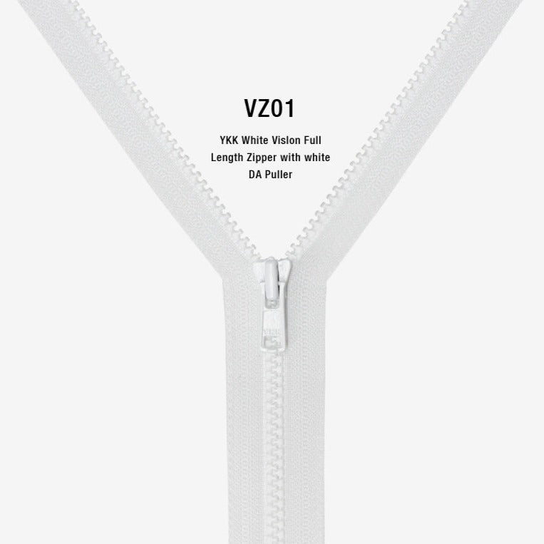 YKK White Vislon Full Length Zipper with white DA Puller – sobike-active
